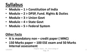 COI - Module - 1 mcn 202 constitution of india | PDF