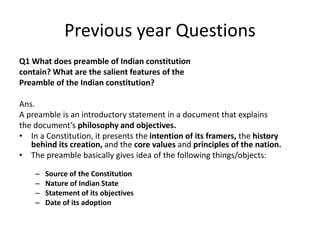 Constitution: Salient features and Preamble | PPTX