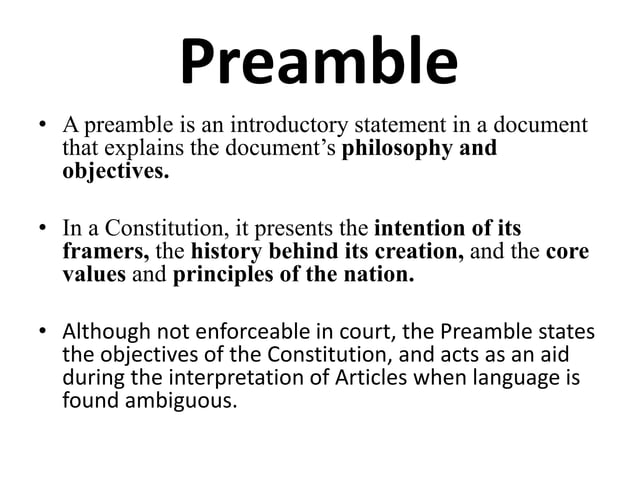 Constitution: Salient features and Preamble | PPTX | Civic affairs | Politics