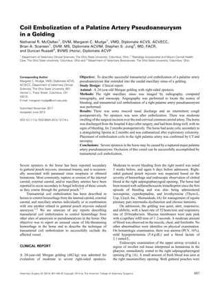 Coil embolization of a palatine artery pseudoaneurysm in a gelding | PDF