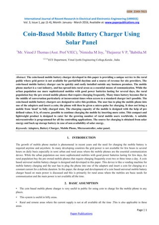 Coin-Based Mobile Battery Charger Using Solar Panel | PDF