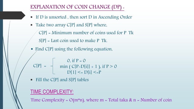 Coin change Problem (DP & GREEDY) | PPTX