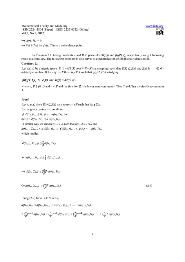 Coincidence Points For Mappings Under Generalized Contraction Pdf Publishing Industry