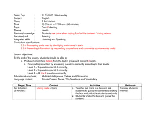 Coin collecting Lesson Plan Form 3 | PPT