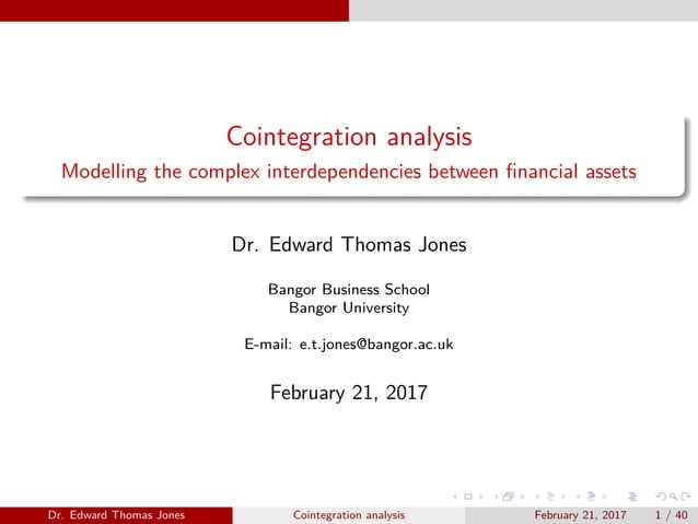Cointegration analysis: Modelling the complex interdependencies between financial assets | PDF ...