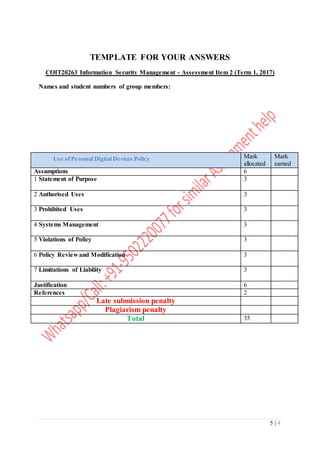 Coit20263 information security management assignment 2 | DOCX