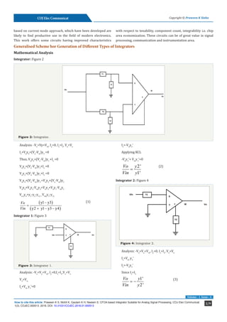 CFOA based Integrator Suitable for Analog Signal Processing: Crimson ...