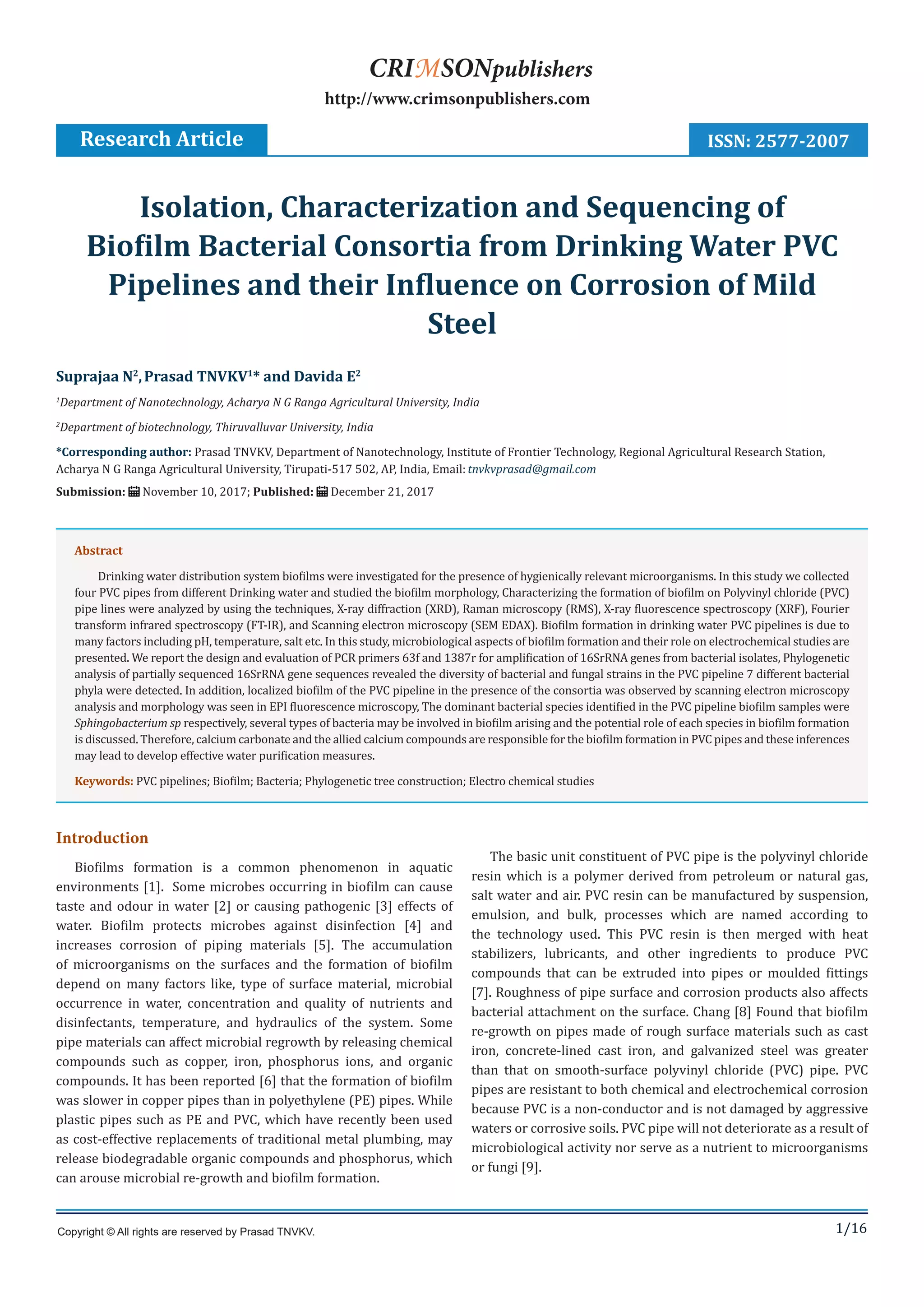 Isolation, Characterization and Sequencing of Biofilm Bacterial ...