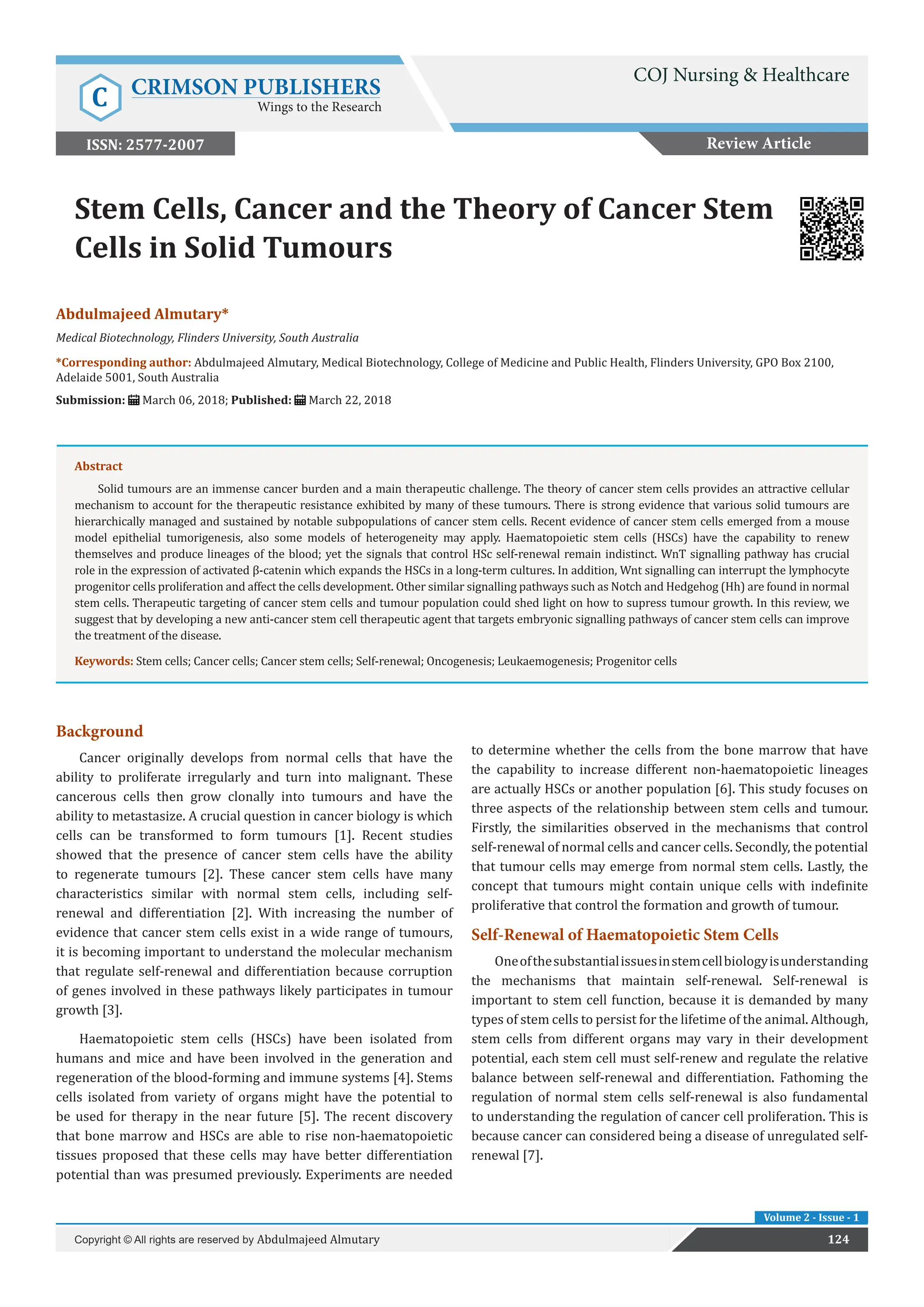 Stem Cells, Cancer and the Theory of Cancer Stem Cells in Solid Tumours ...