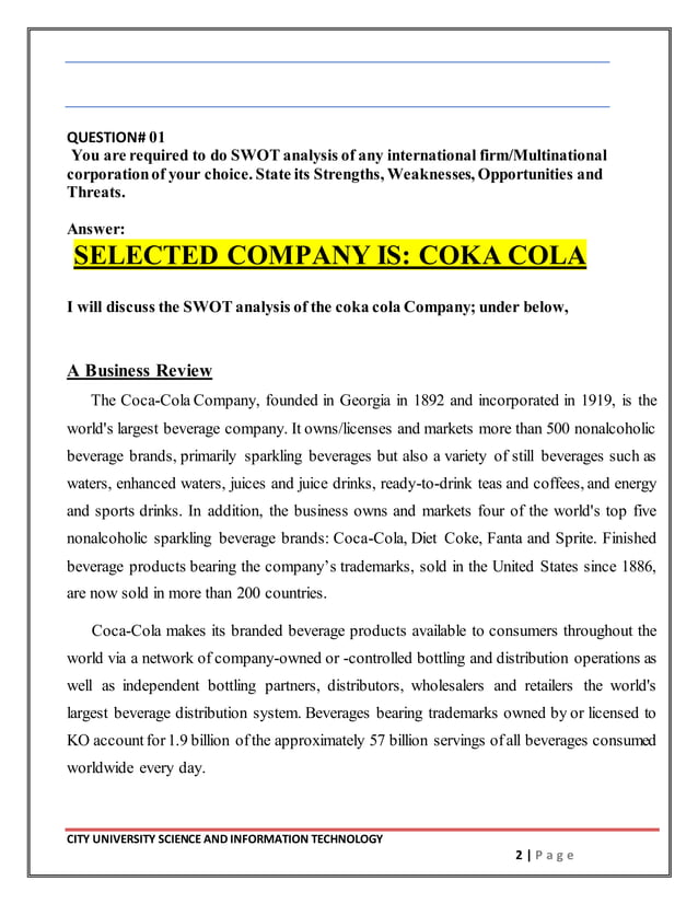 Coka cola swot analysis | PDF