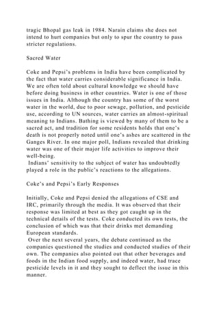 Coke and Pepsi in India Issues, Ethics, and Crisis ManagementTh.docx