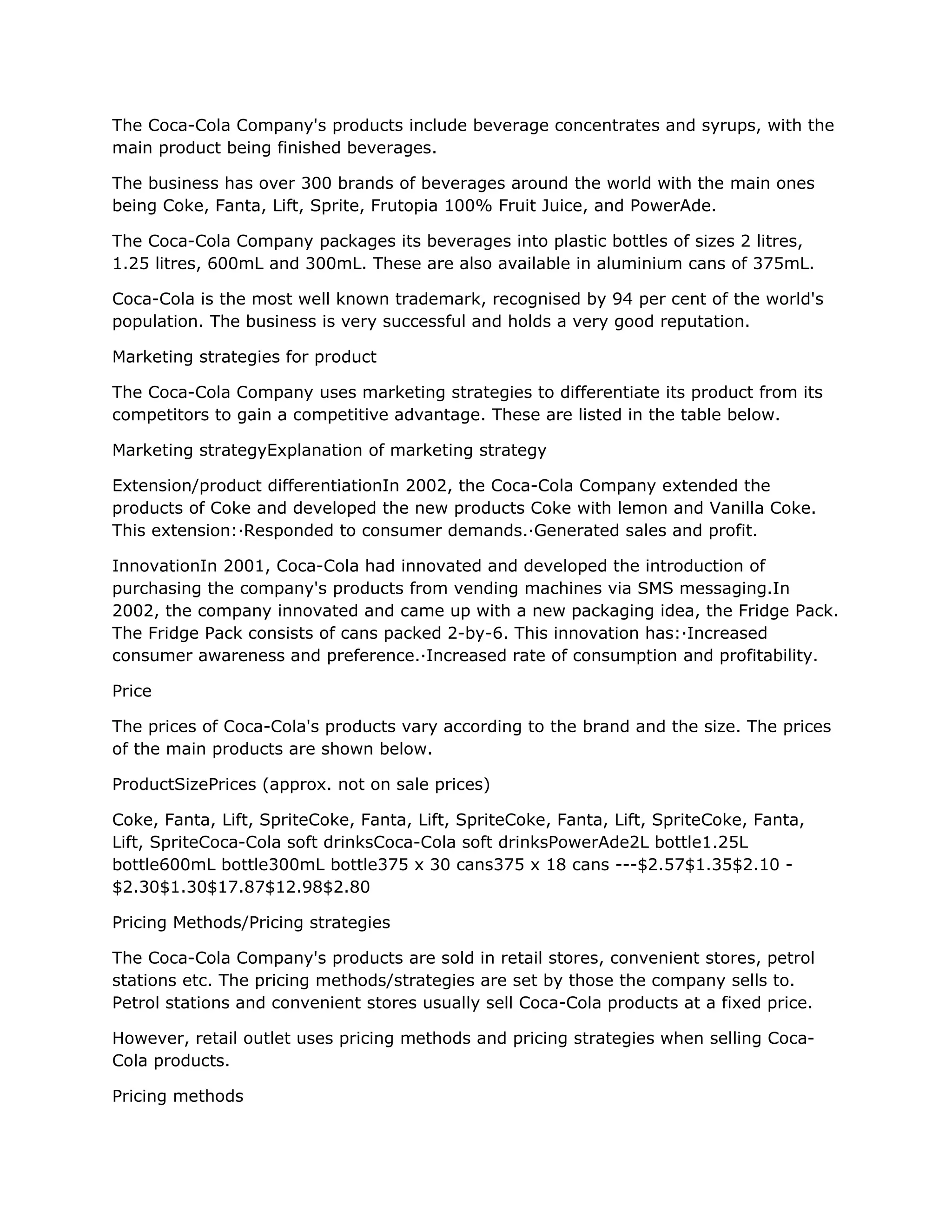 Coke marketing mix strategy. | DOC