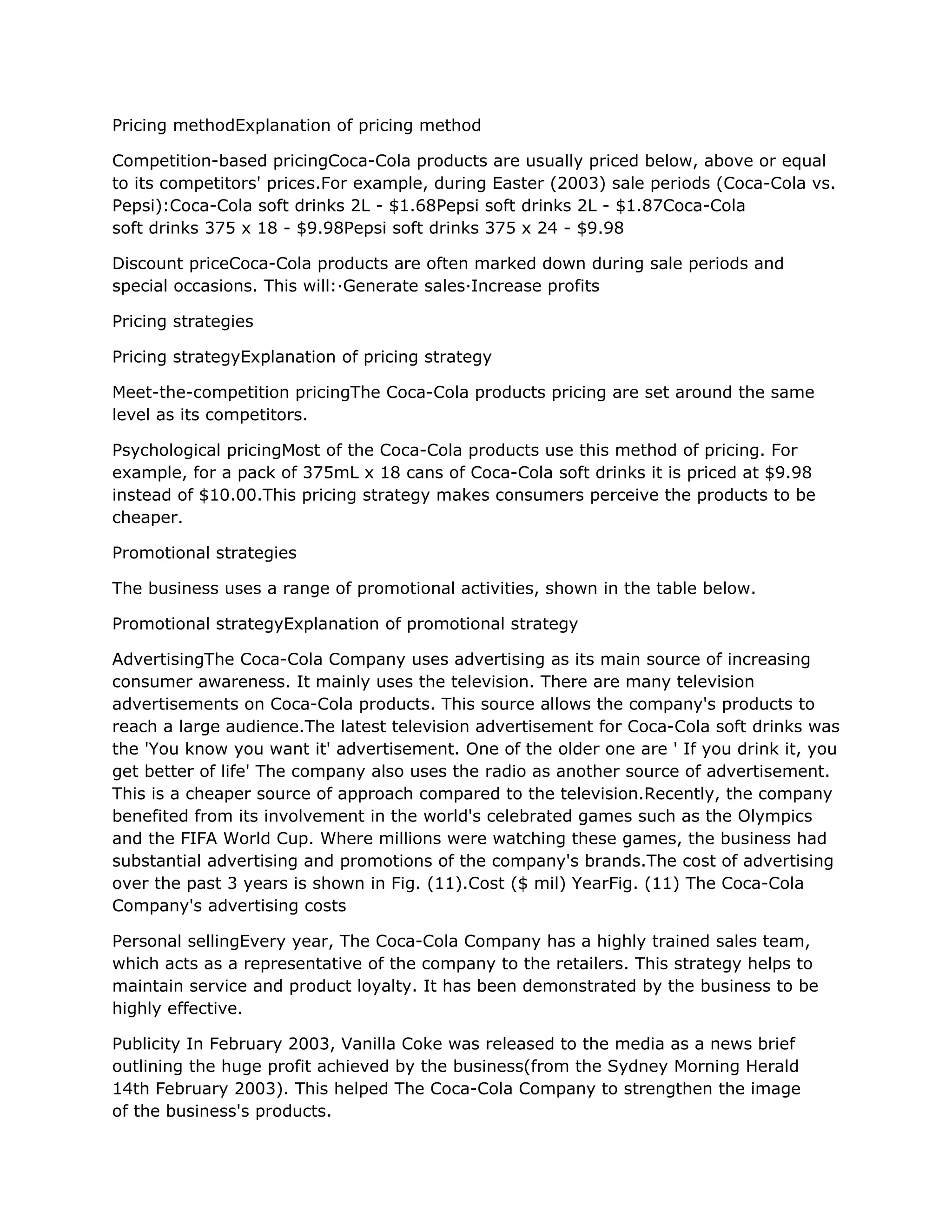 Coke marketing mix strategy. | DOC