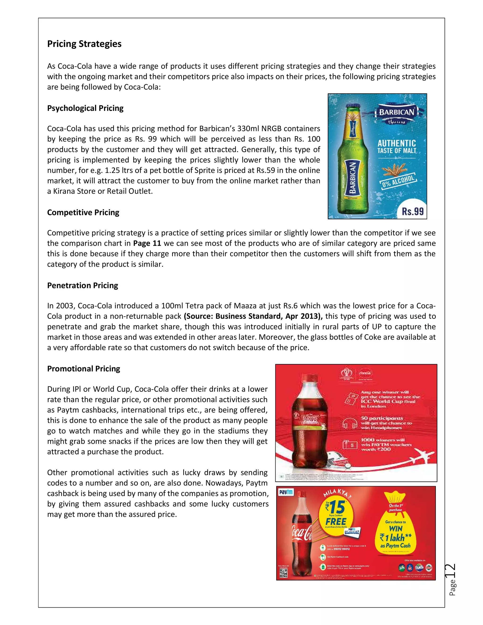 Pricing Strategies of Coca-Cola in India | PDF