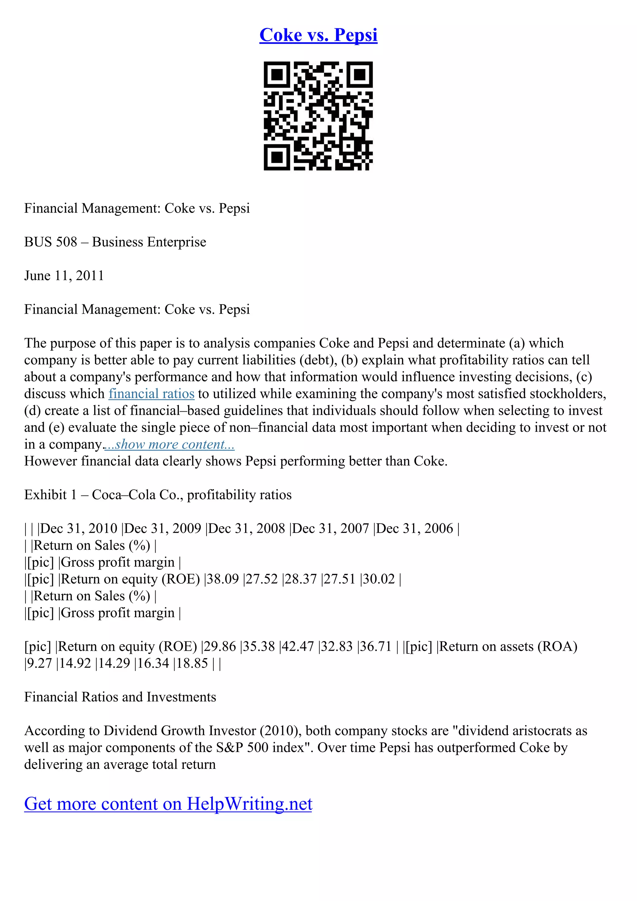 Coke Vs. Pepsi | PDF