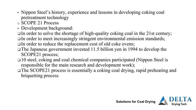 Coking Coal Pre-treatment Process -- DELTA process | PPT