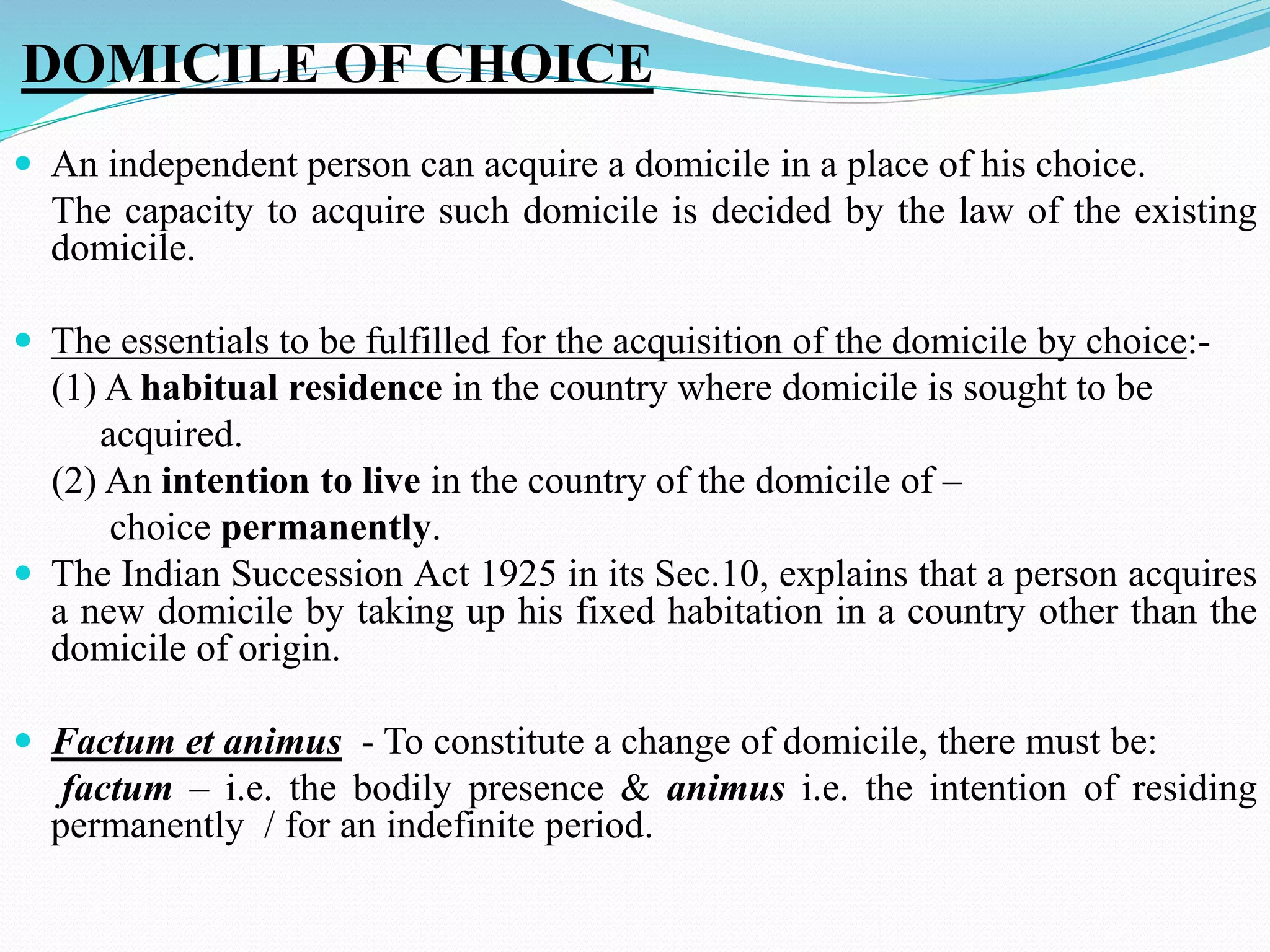 Domicile of Choice in Private International Law | PPTX