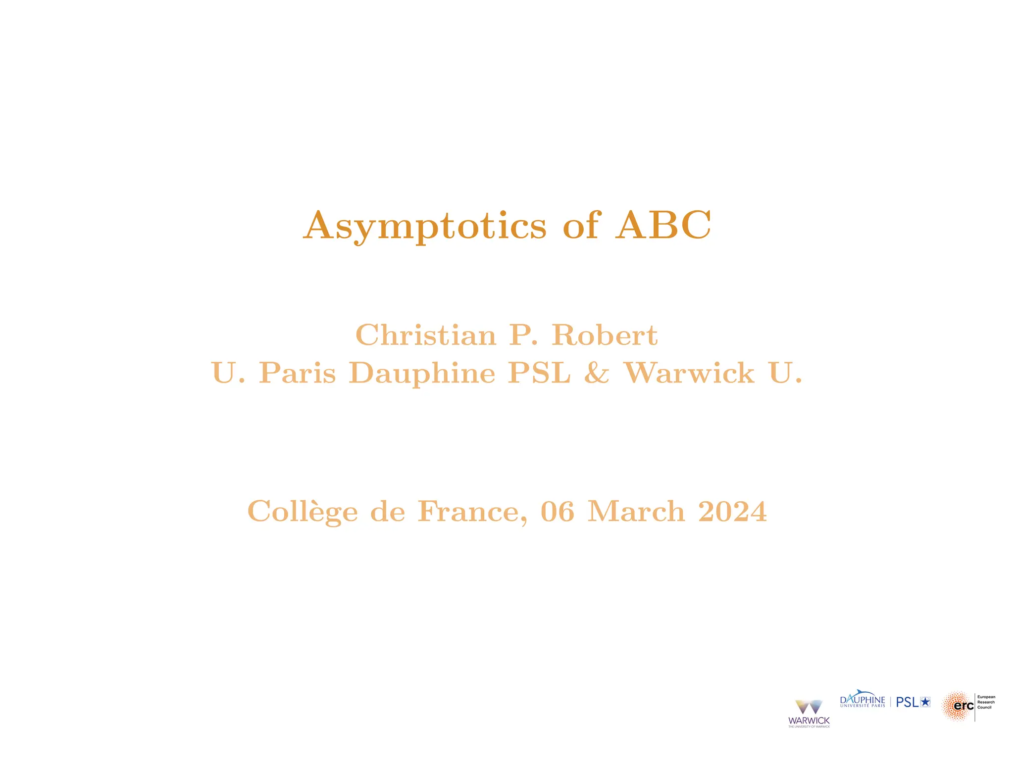 Asymptotics of ABC, lecture, Collège de France | PPT