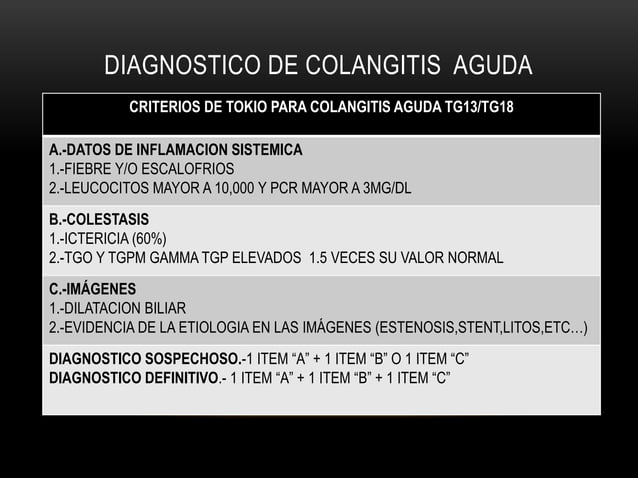 COLANGITIS EXPOSICION, definicion, diagnostico y tratamiento | PPT