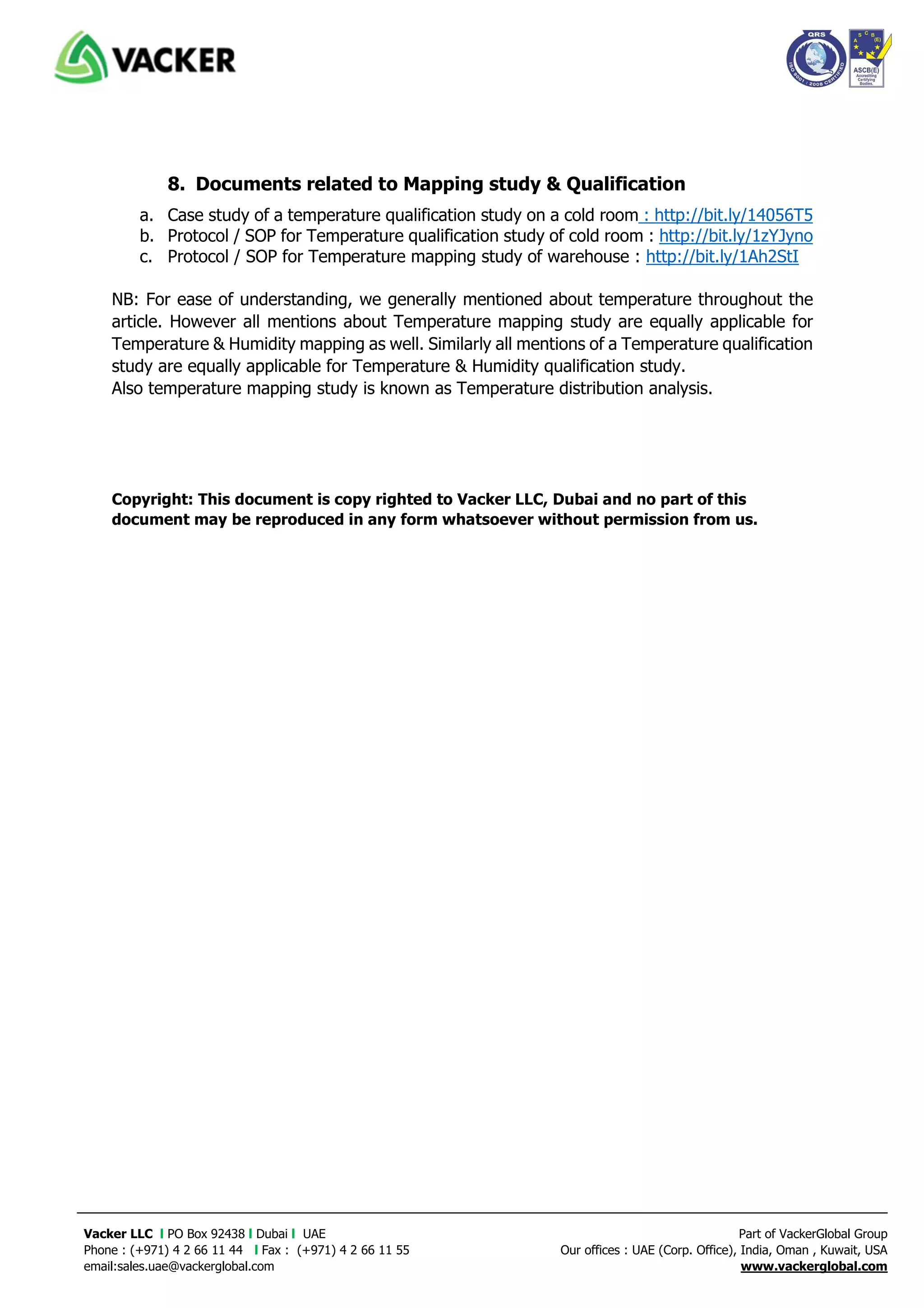Guidelines for temperature mapping study and qualification of cold ...