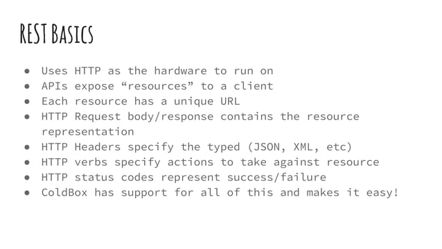 Intro to RESTFul API's with ColdBox MVC | PDF | Web Development | Internet