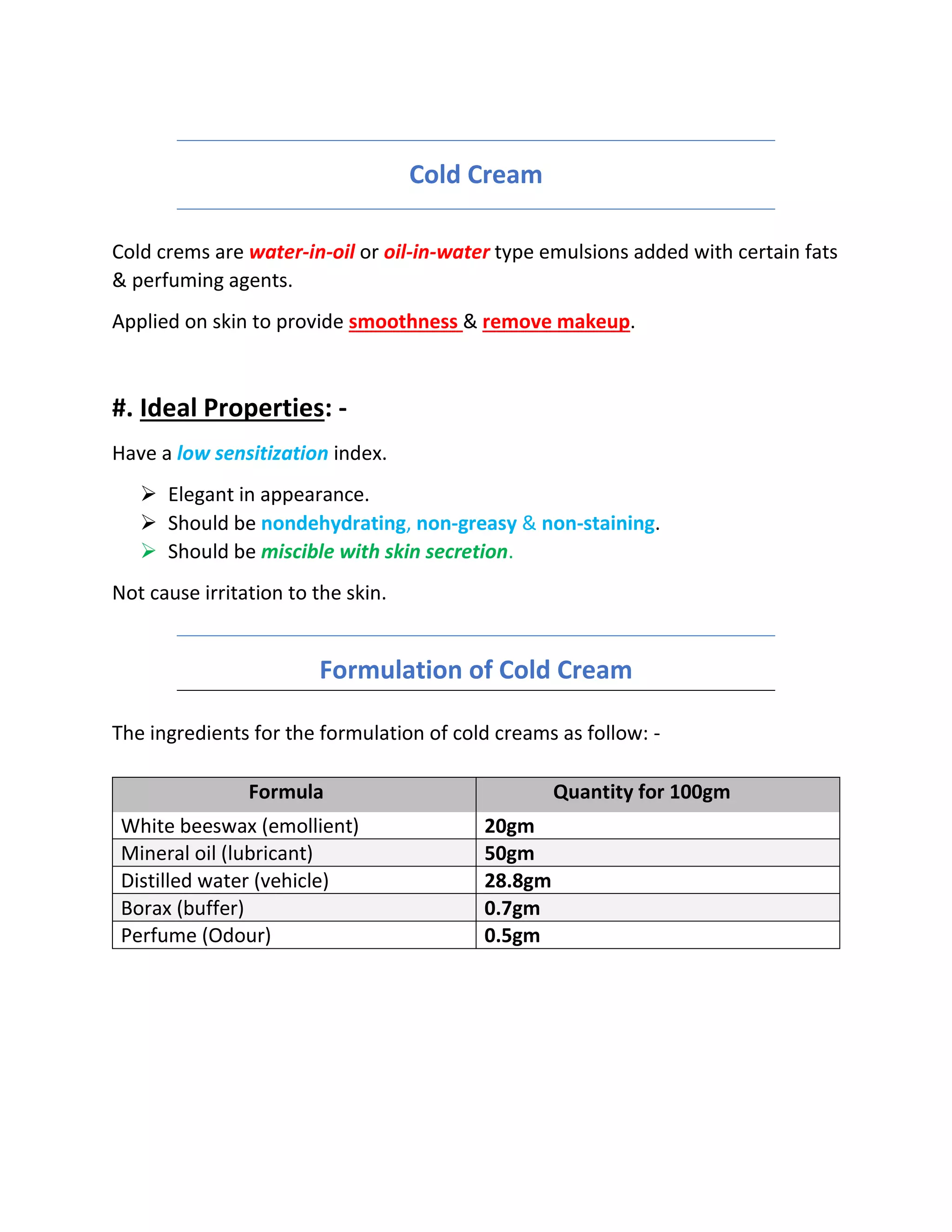 Cold Cream & Vanishing Cream Assignement (Industrial Pharmacy) | PDF