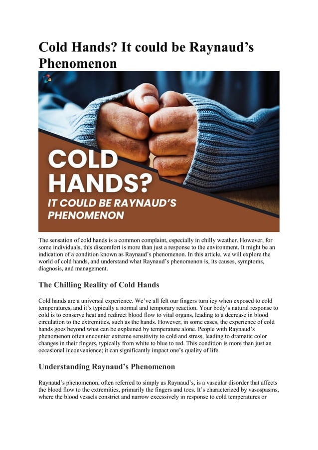 Cold Hands? It could be Raynaud’s Phenomenon | PDF