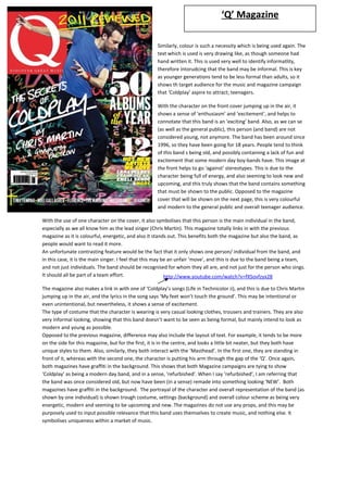 Coldplay Magazine Portrayal Analysis | PDF