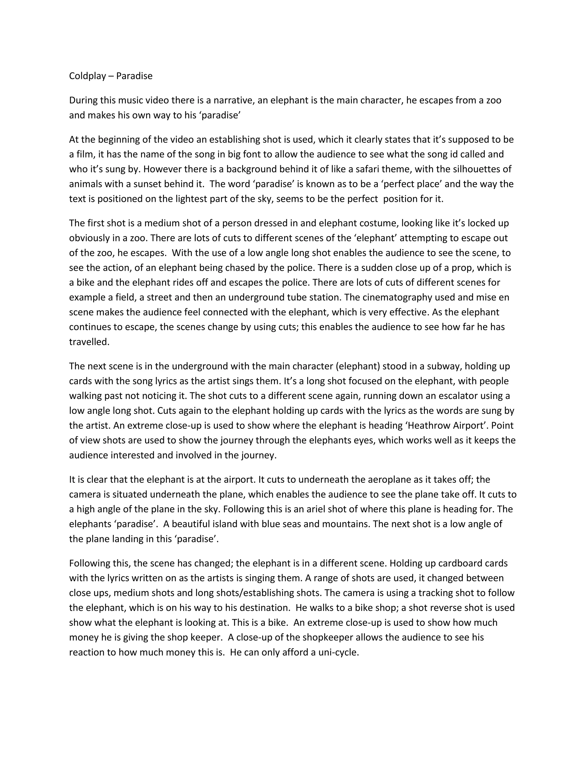 Coldplay paradise 800 word essay | DOCX