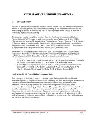 WASA Central Office Leadership Framework | PDF | Professional School | Postgraduate Education