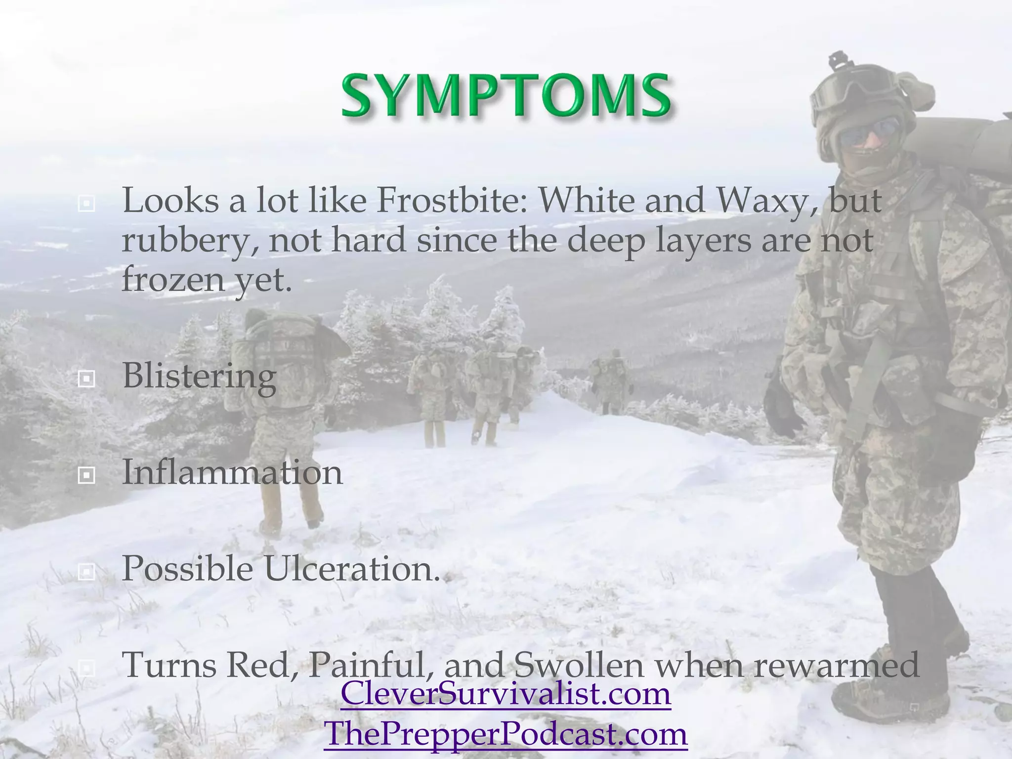 Cold Weather Injuries, Hypothermia, Frostbite, Frostnip, Trenchfoot ...
