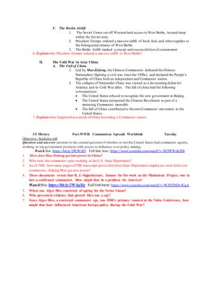 Cold war communism spreads world wide marshal plan berlin airlift cold ...