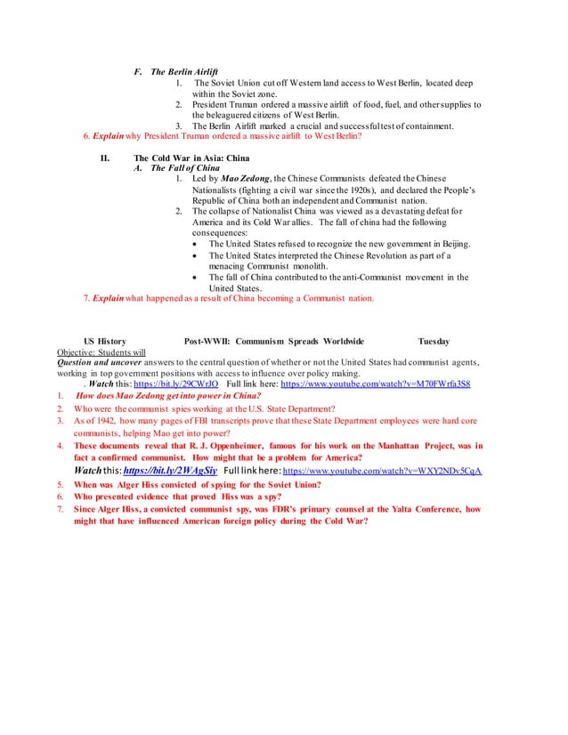 Cold war communism spreads world wide marshal plan berlin airlift cold ...