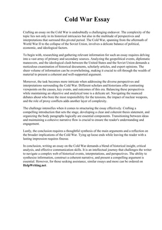 Cold War Essay. Hudson County Community College | PDF