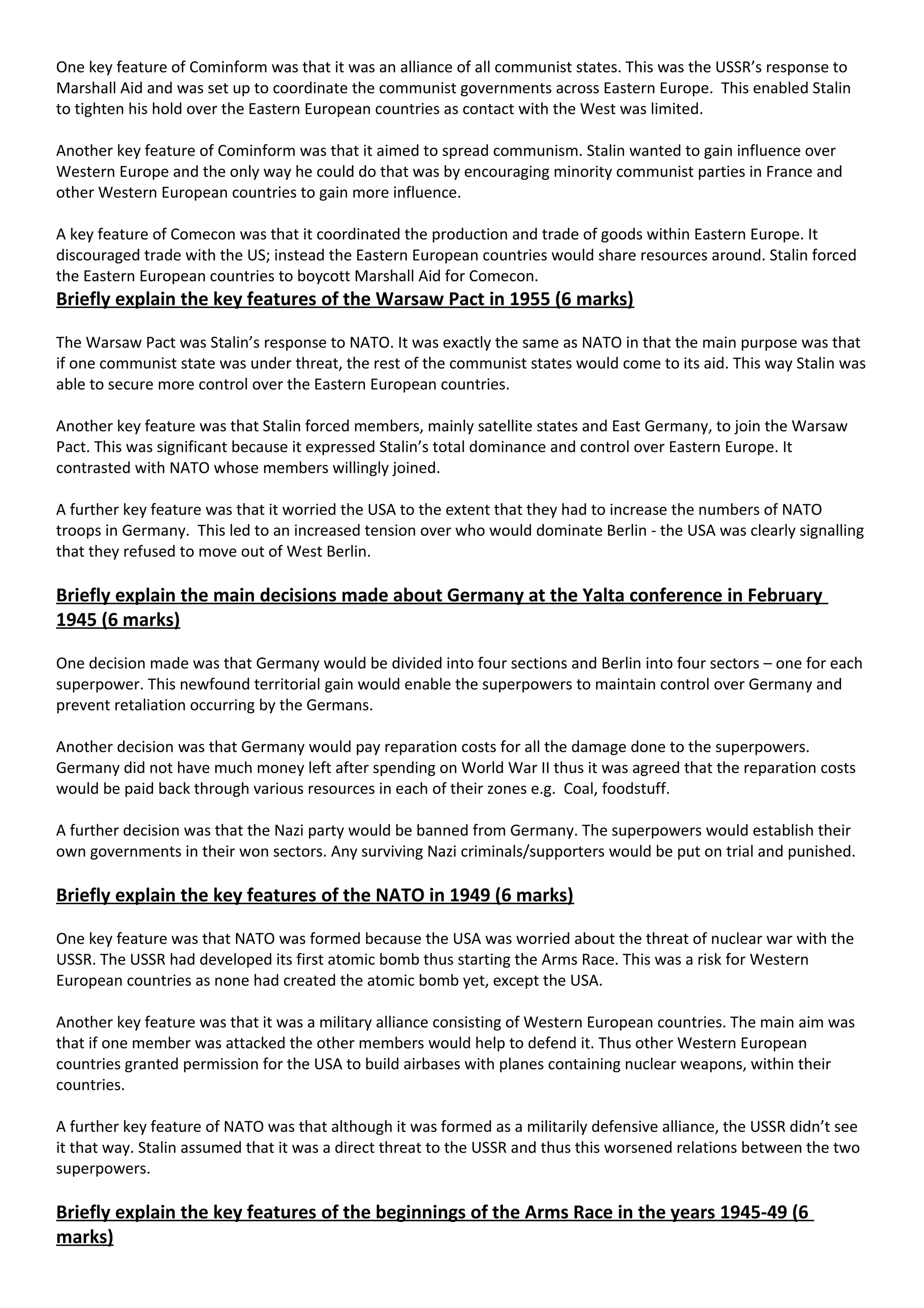 Cold war essay questions (I)gcse | DOC | Political Issues & policy ...