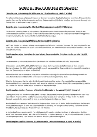 Cold war essay questions (I)gcse | DOC | Political Issues & policy ...