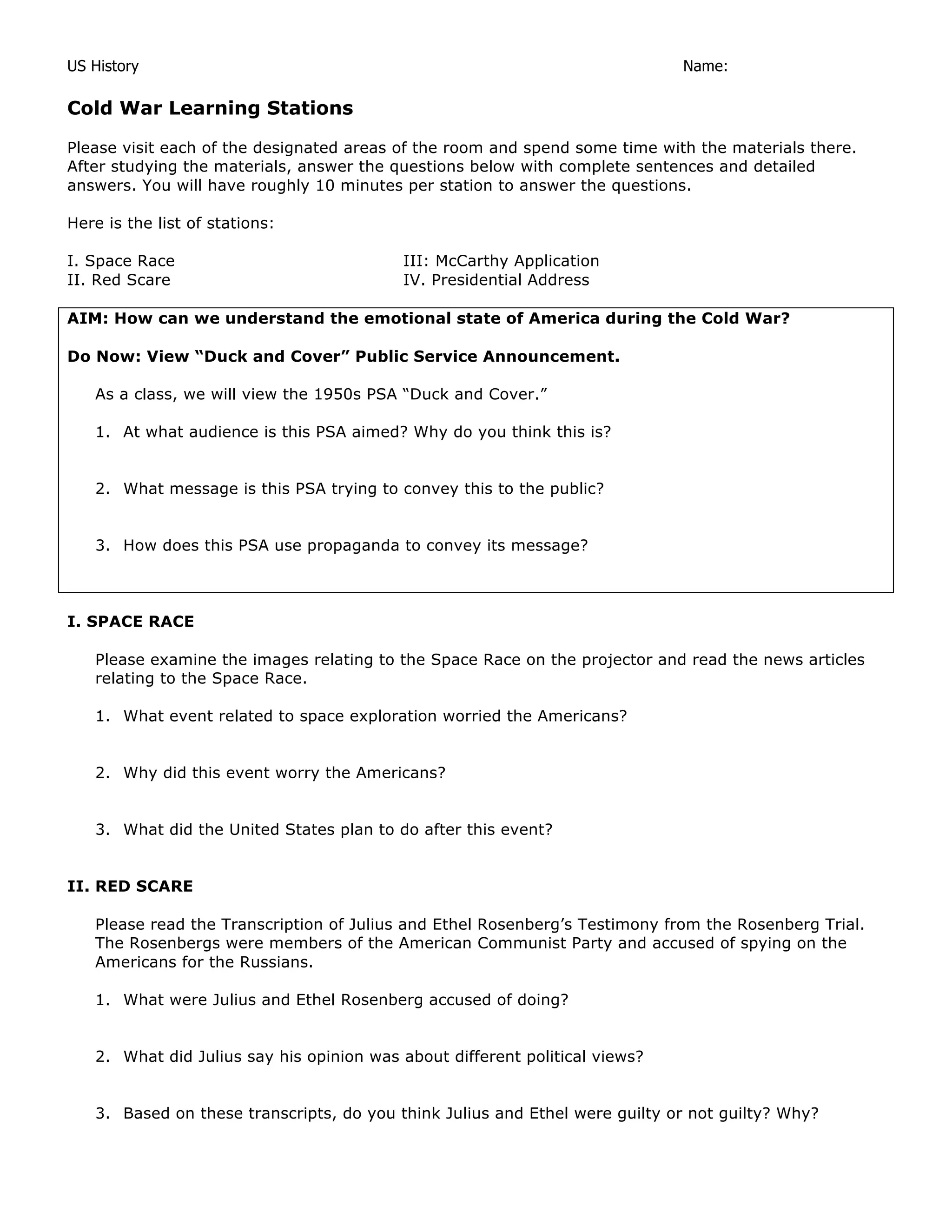 Cold war learning stations | PDF