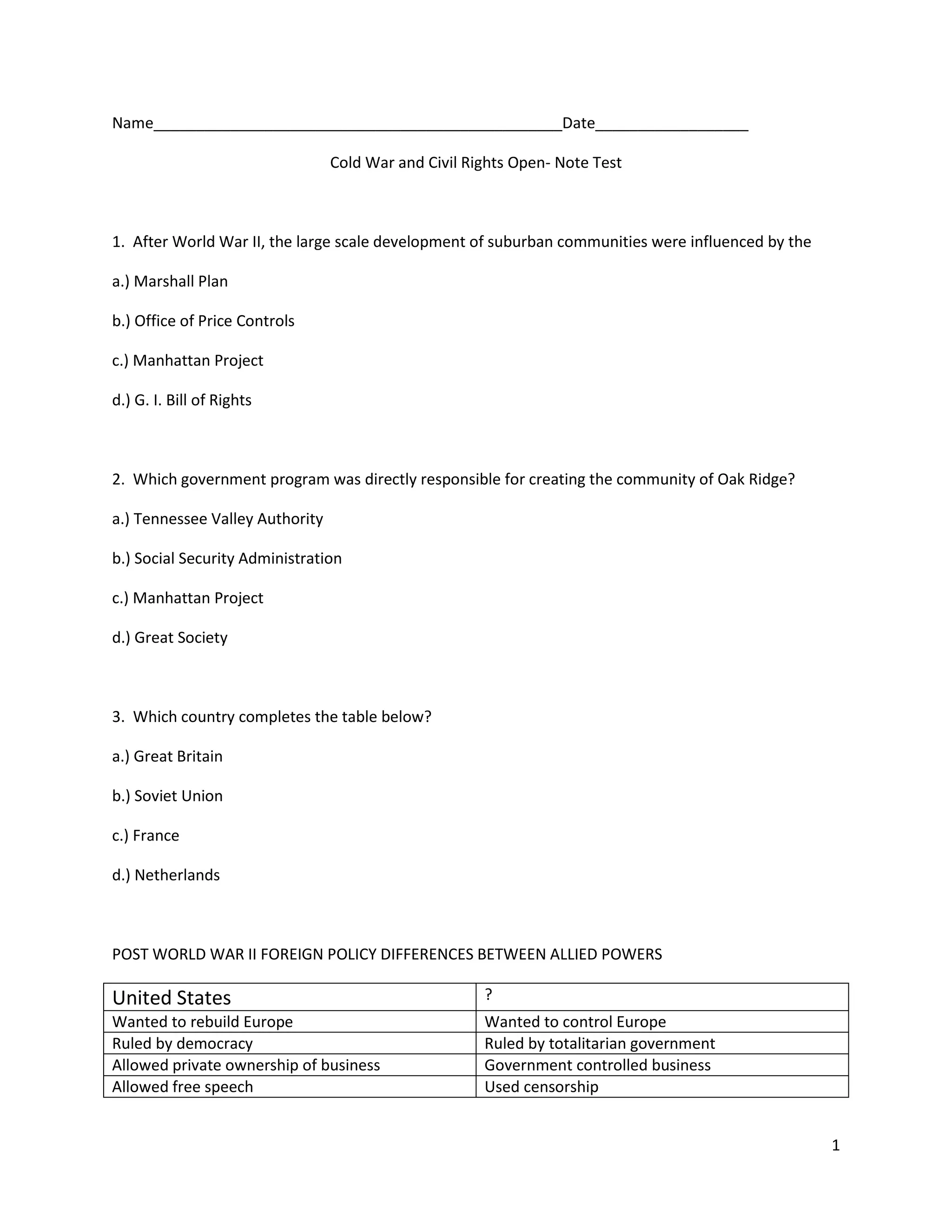 Cold war open note test | DOCX