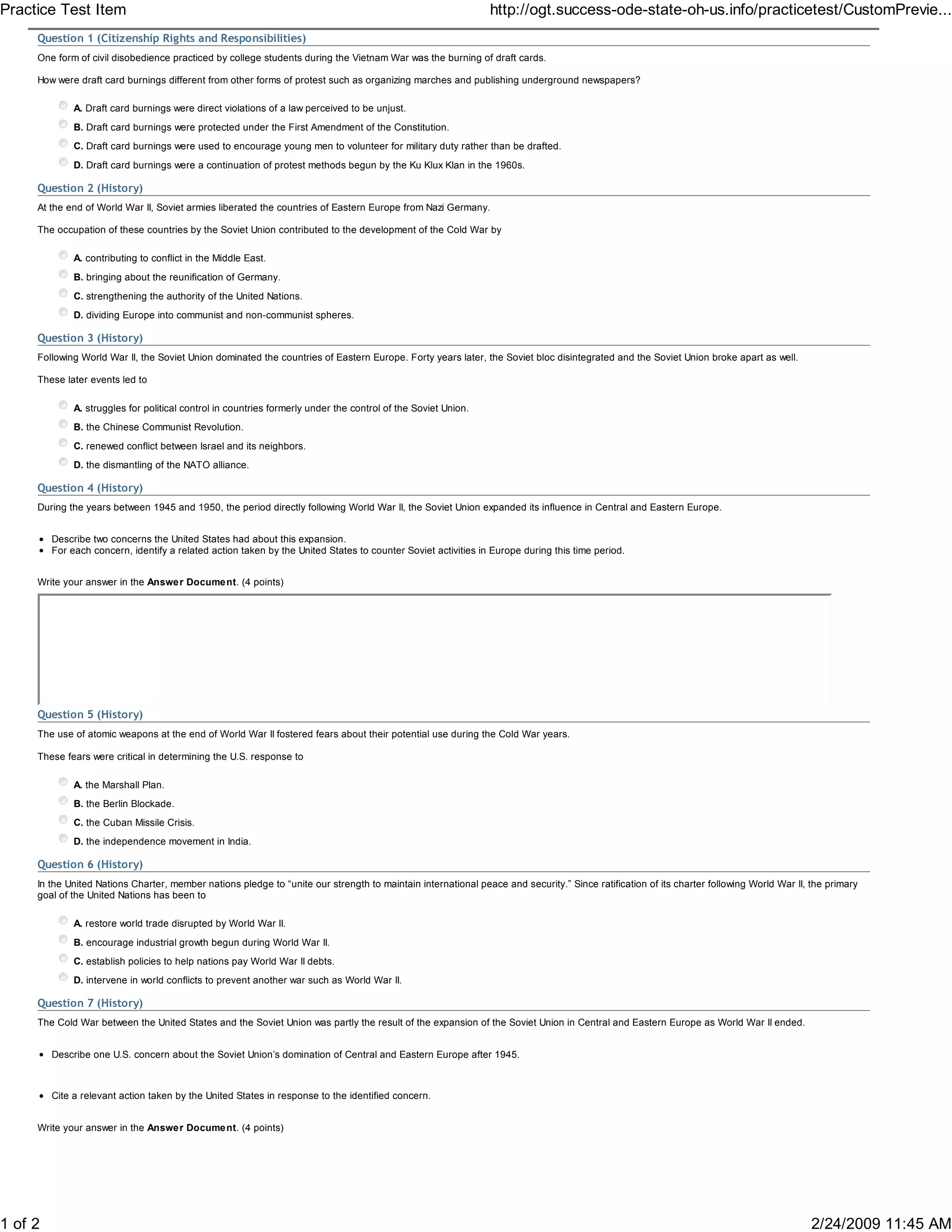 Cold War OGT Questions | PDF