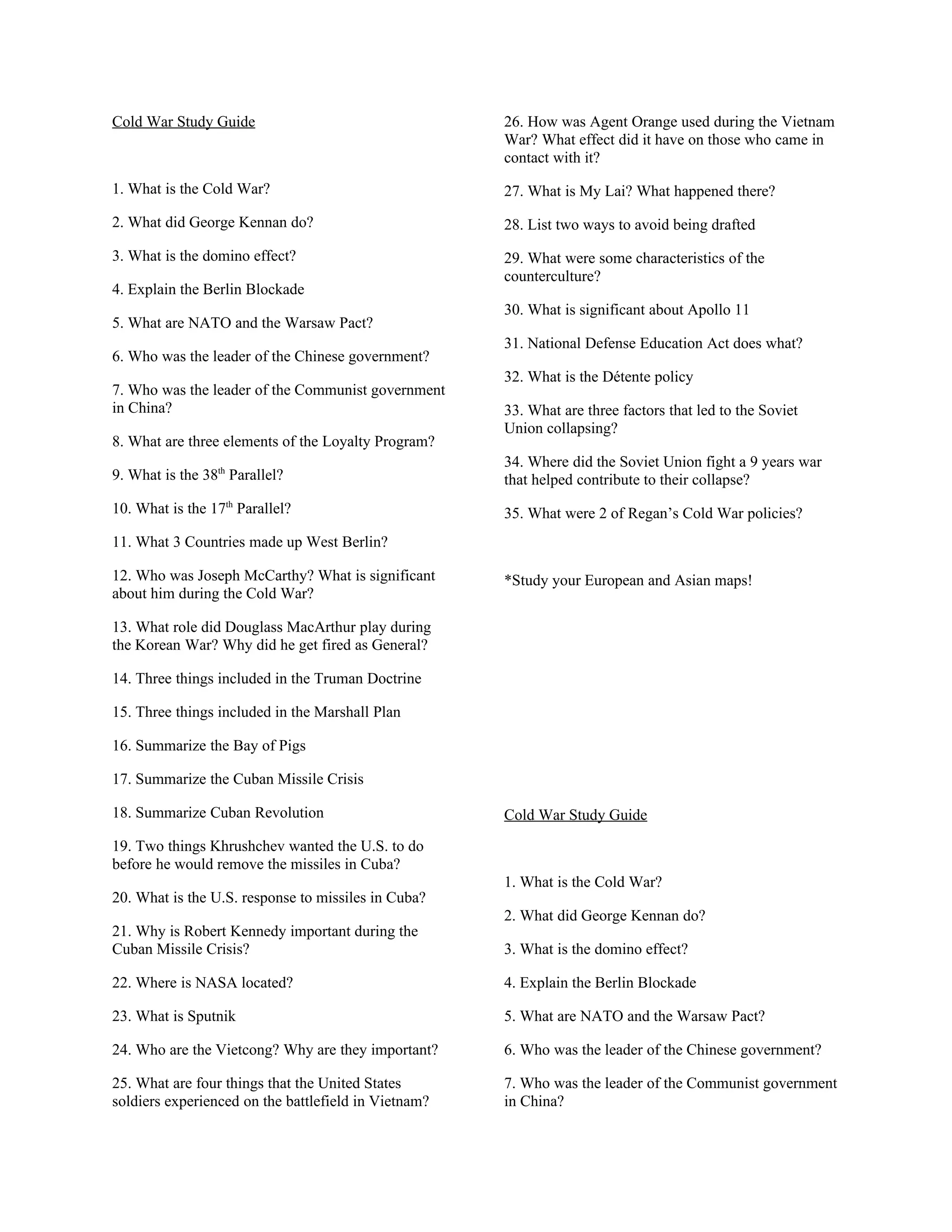 Cold war study guide | DOC