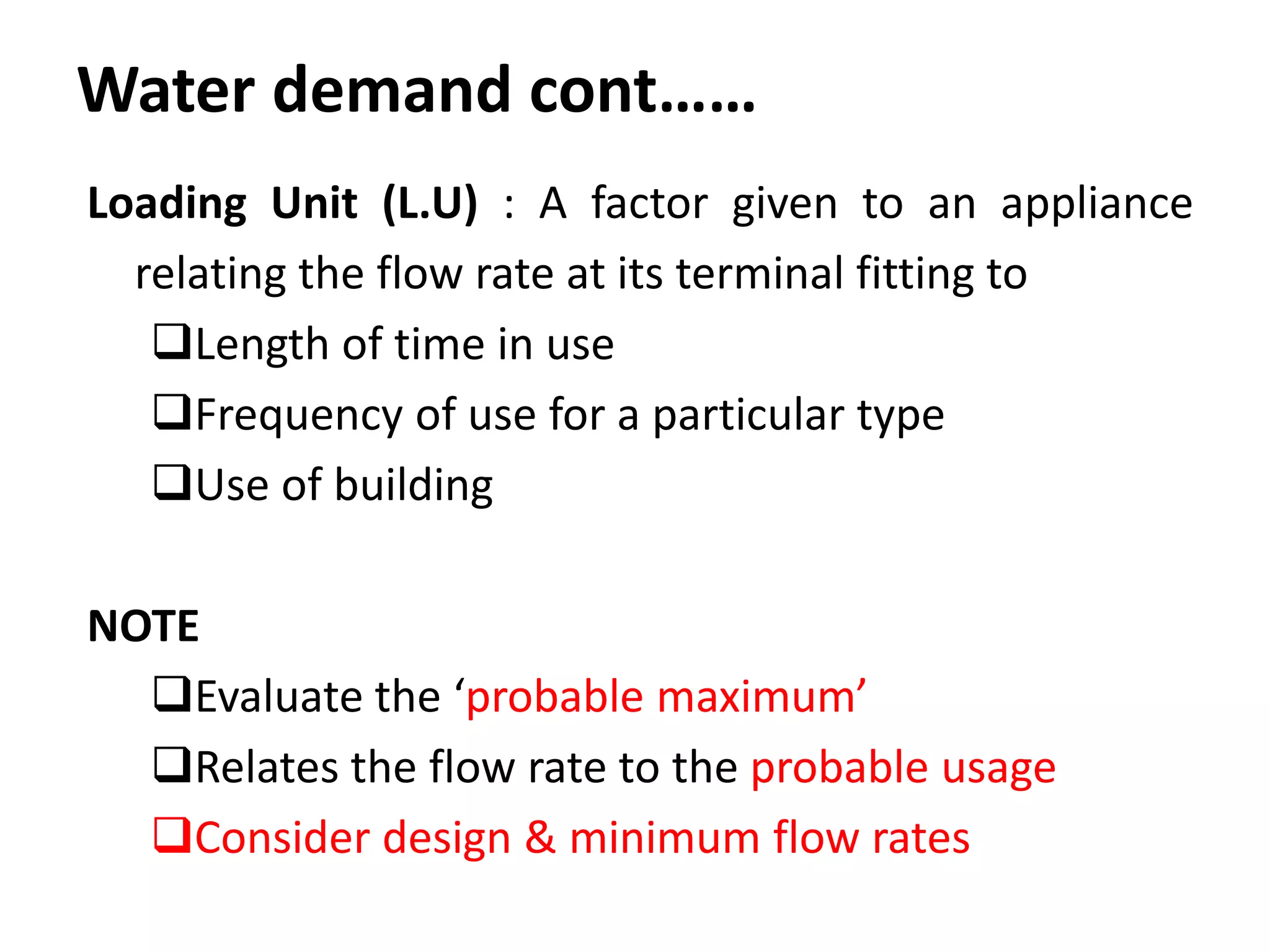 Cold water supply and pipe sizing | PPTX