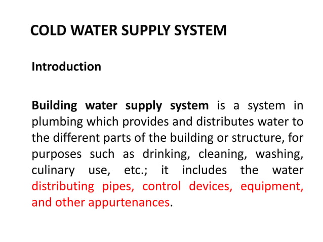 Cold water supply and pipe sizing | PPTX