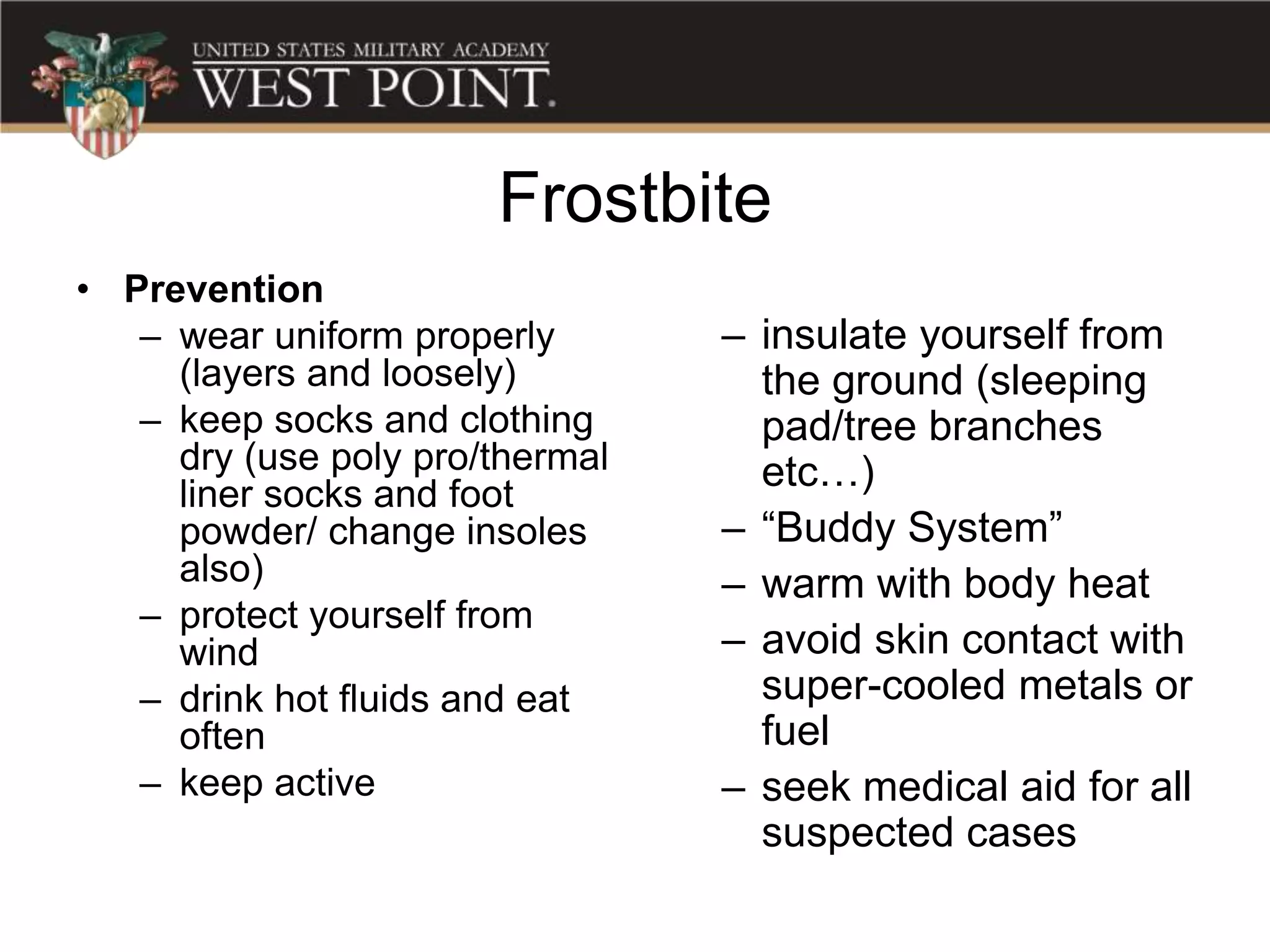 Cold weather injury training, U.S. Army Garrison West Point | PPTX