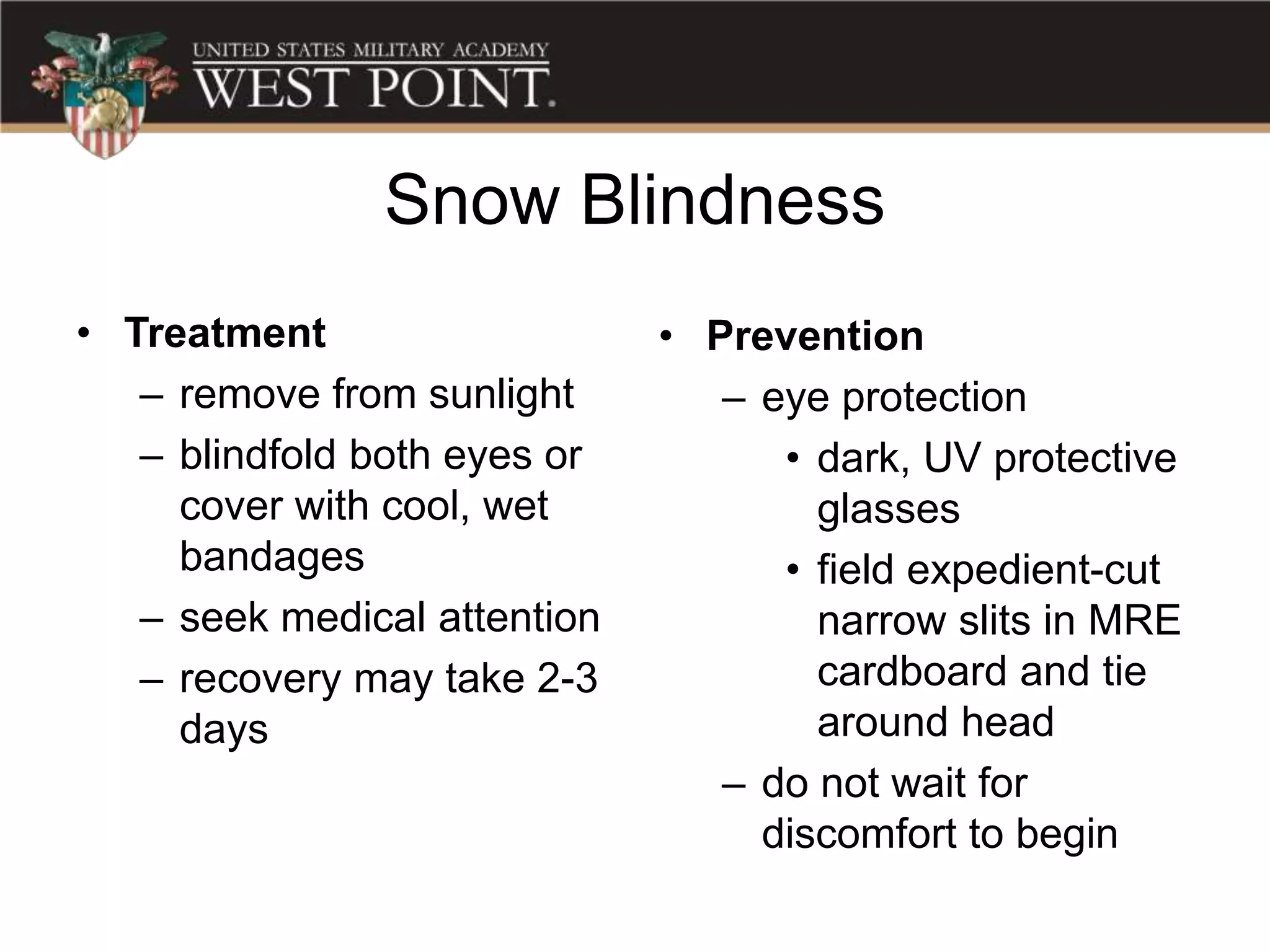 Cold weather injury training, U.S. Army Garrison West Point | PPTX