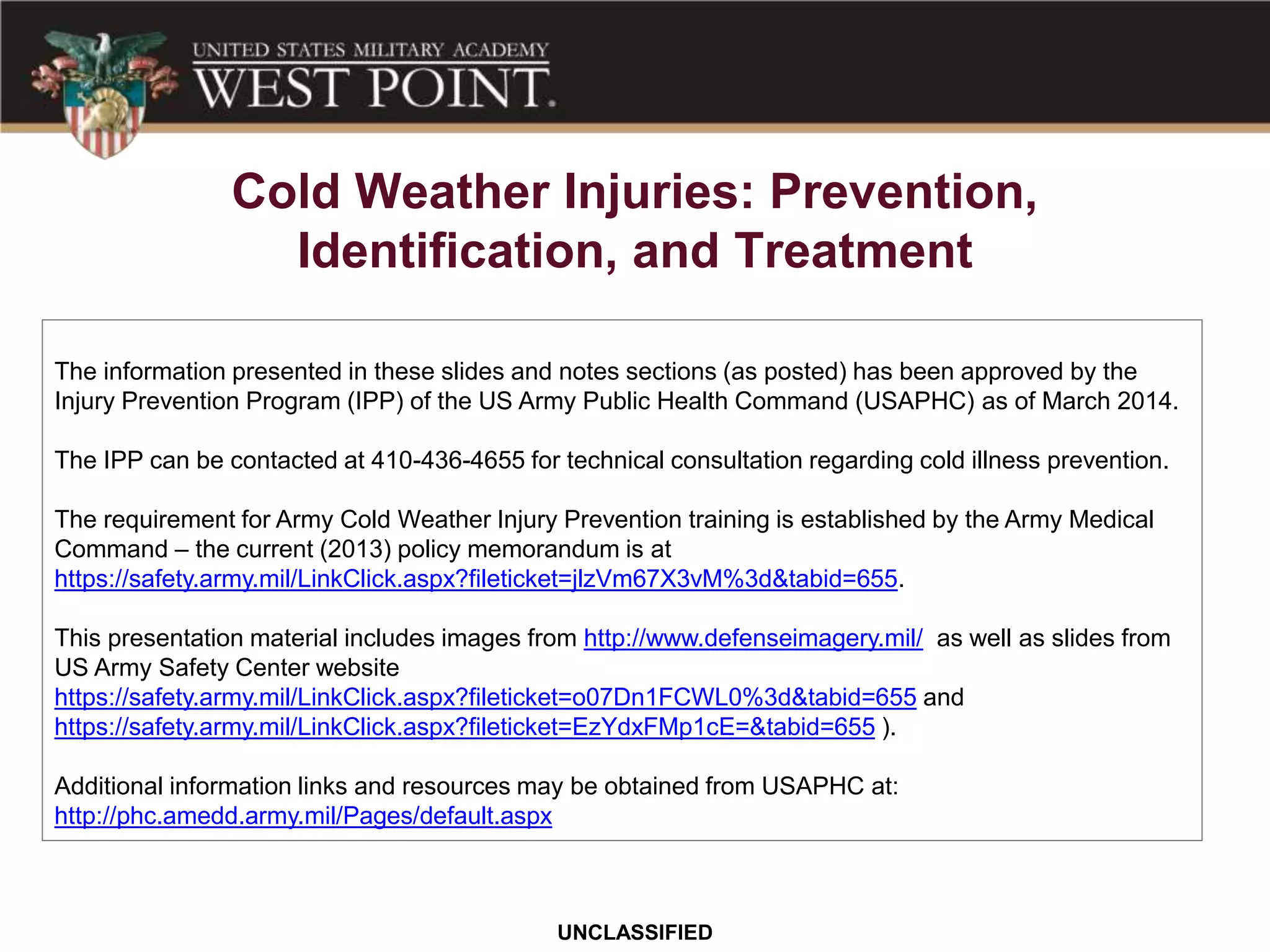 Cold weather injury training, U.S. Army Garrison West Point | PPTX