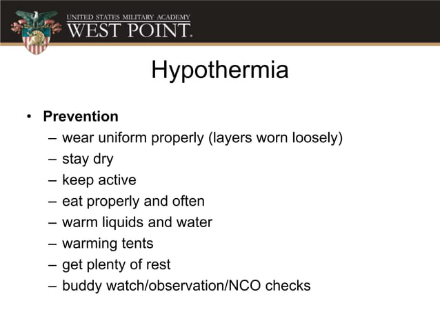 Cold weather injury training, U.S. Army Garrison West Point | PPTX
