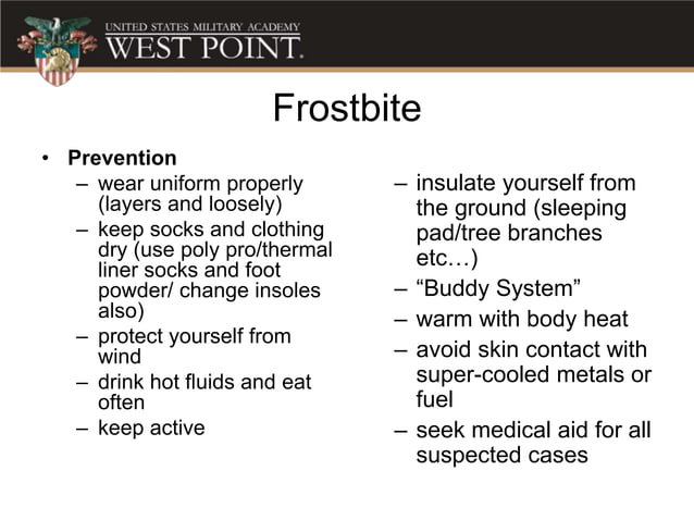 Cold weather injury training, U.S. Army Garrison West Point | PPTX