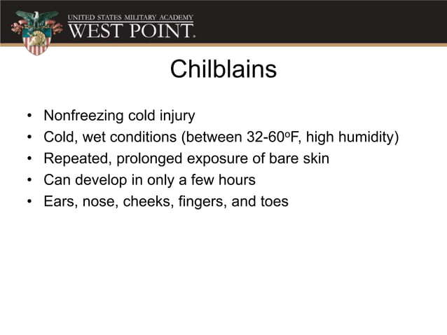Cold weather injury training, U.S. Army Garrison West Point | PPTX