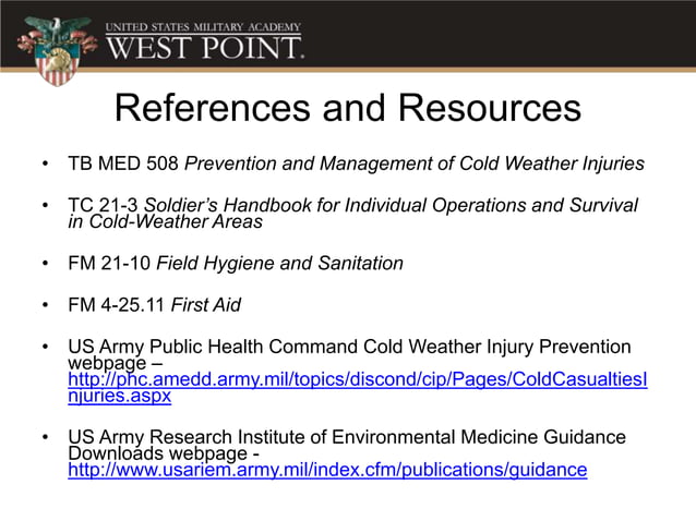 Cold weather injury training, U.S. Army Garrison West Point | PPTX