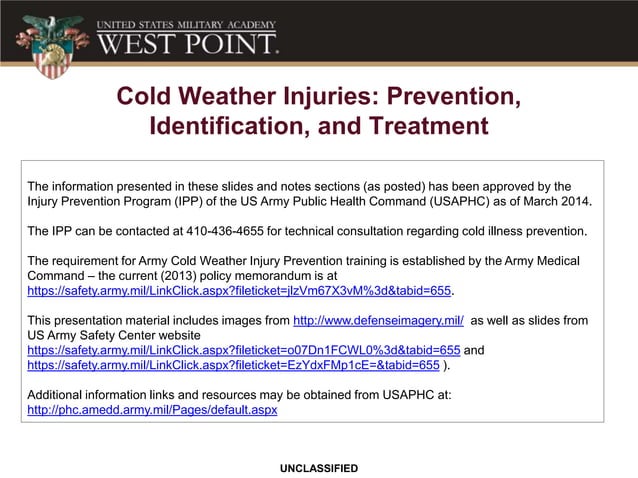 Cold weather injury training, U.S. Army Garrison West Point | PPTX